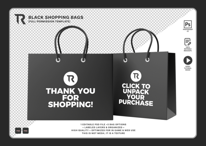 Second Life Marketplace Tr Black Shopping Bag Mockup